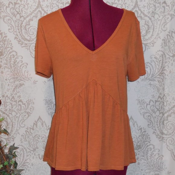 T.La | Tops | Tla Anthropologie S Orange Vneck Flounced Ss Top | Poshmark